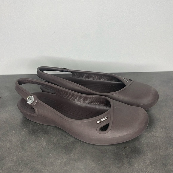 CROCS | Shoes | Crocs Espresso Brown Kadee Slingback Rhinestone Ballet ...